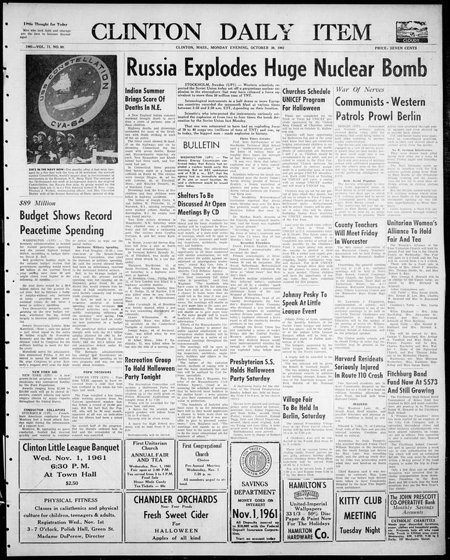 Clinton Daily Item. October 30, 1961 - Digital Commonwealth