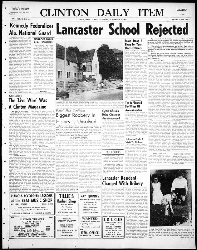 Clinton Daily Item. September 10, 1963 - Digital Commonwealth