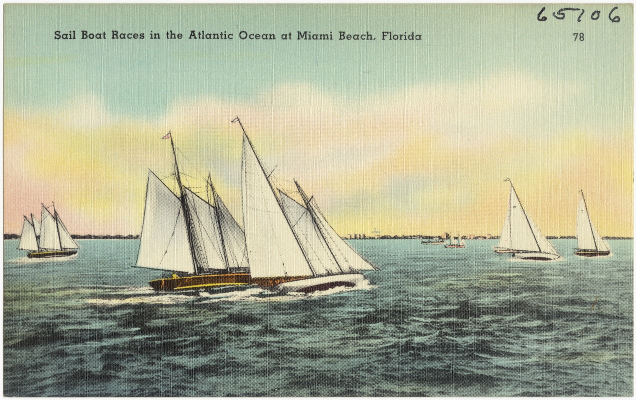 Sail boat race in the Atlantic Ocean at Miami Beach, Florida - Digital ...