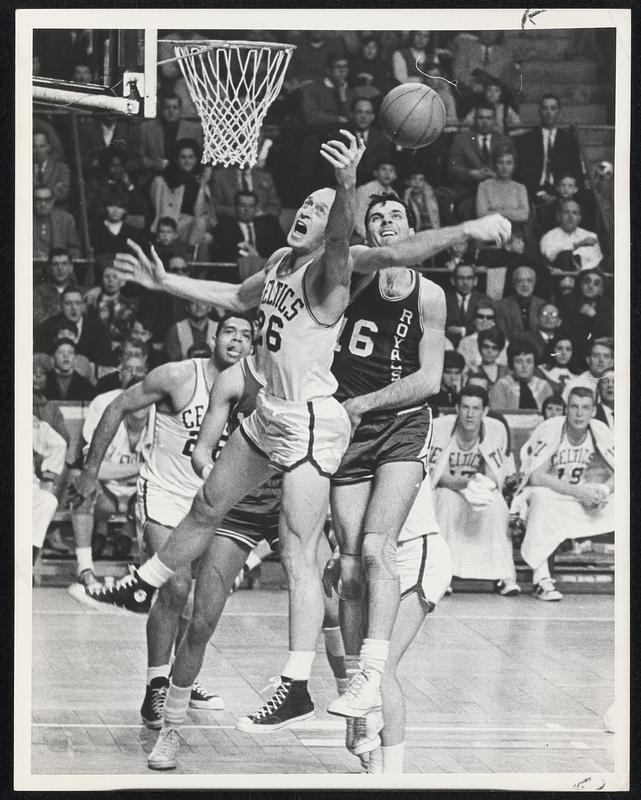 Toby Kimball and Jerry Lucas battle for rebound as Wayne Embry (in ...