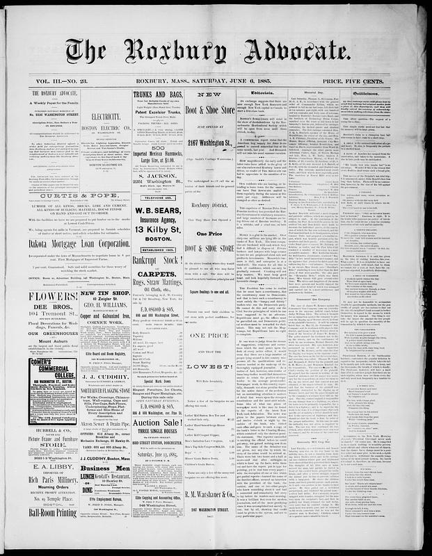The Roxbury Advocate. June 06, 1885 - Digital Commonwealth