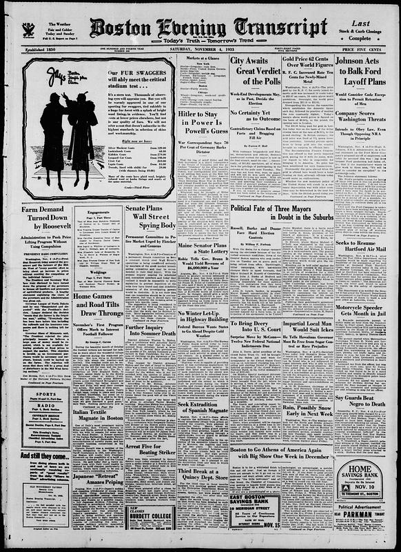 Boston Evening Transcript. November 04, 1933 - Digital Commonwealth