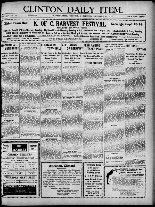 Clinton Daily Item. September 12, 1917 - Digital Commonwealth