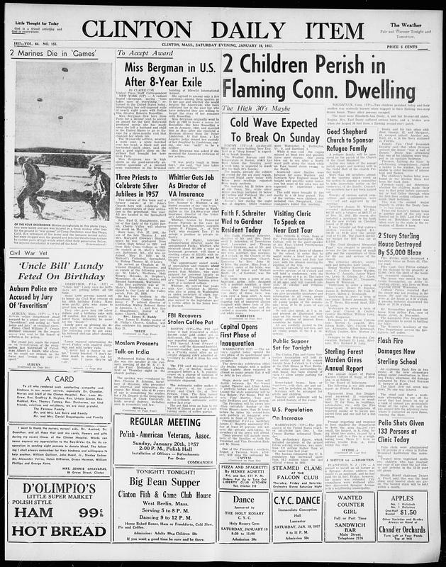 Clinton Daily Item. January 19, 1957 - Digital Commonwealth