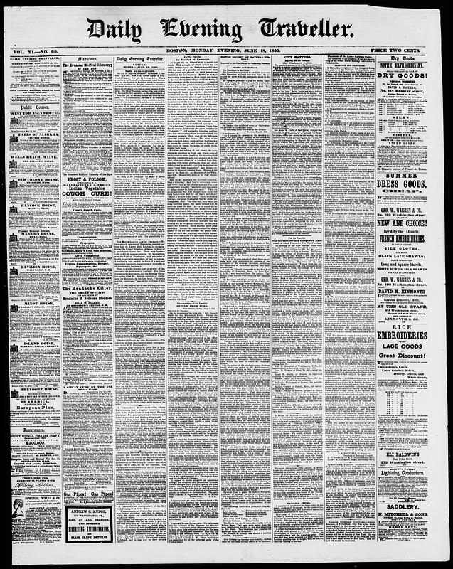 Daily Evening Traveller. June 18, 1855 - Digital Commonwealth