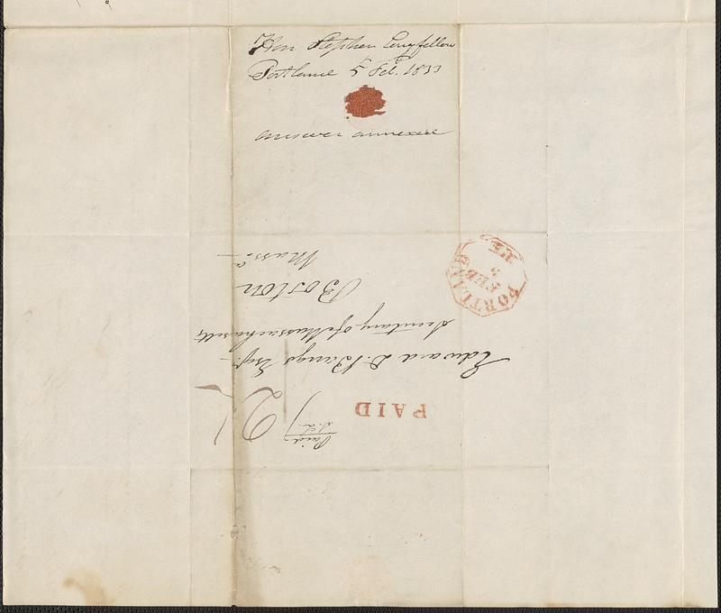 Stephen Longfellow to Edward Bangs, 5 February 1833 - Digital Commonwealth