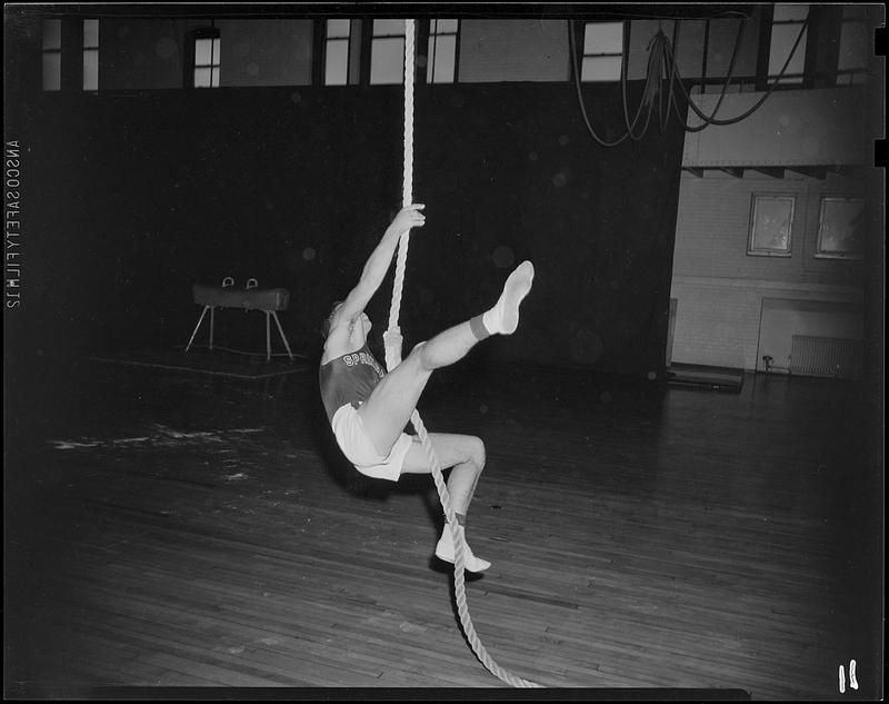 SC gymnast climbing rope - Digital Commonwealth