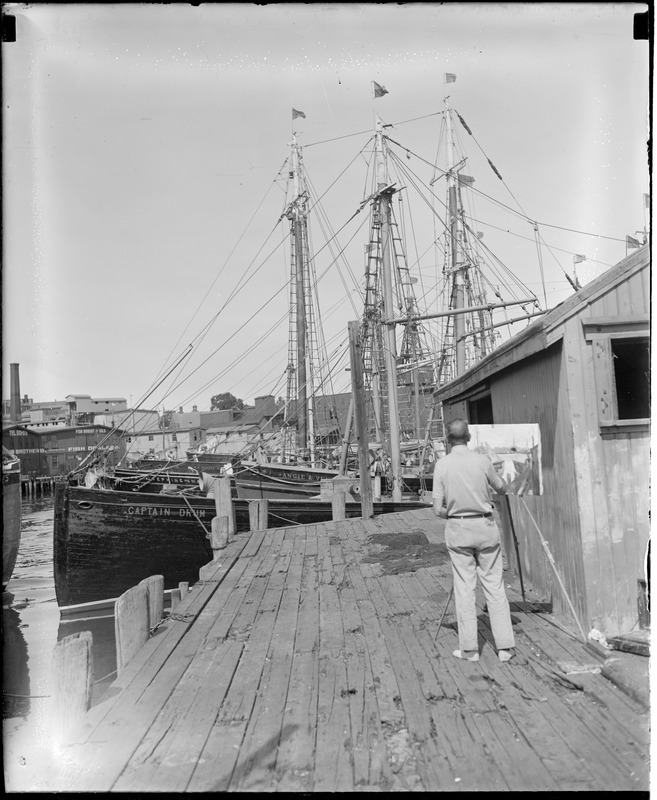 Painter at work, Gloucester Harbor - Digital Commonwealth