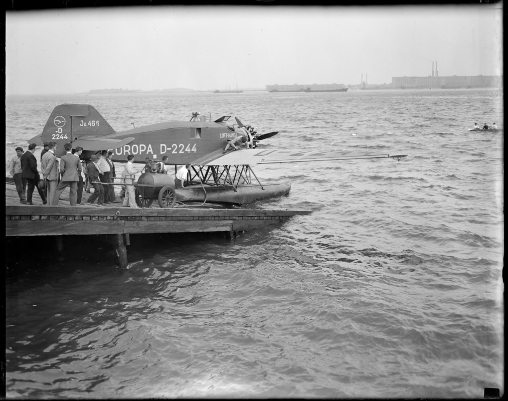Plane from SS Europa getting ready to fly to Boston in first ship-to ...