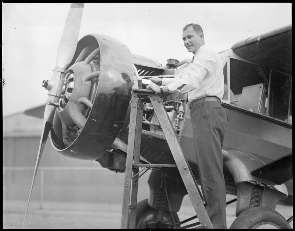 Russell Boardman with plane, to fly across Atlantic, East Boston ...