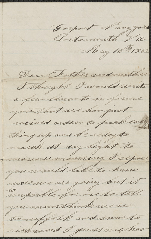 Letter from John Jubb, Gasport Navy Yard, Portsmouth Va., to Thomas and ...