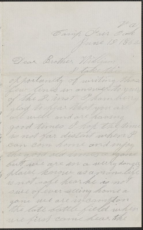 Letter from John Jubb, Camp Fair Oak Va., to William Jubb, West ...