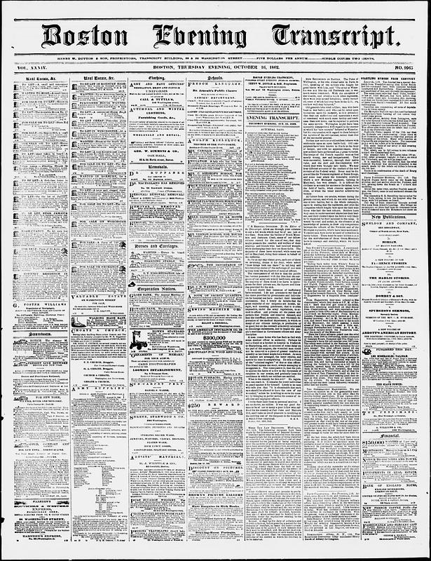 Boston Evening Transcript. October 16, 1862 - Digital Commonwealth