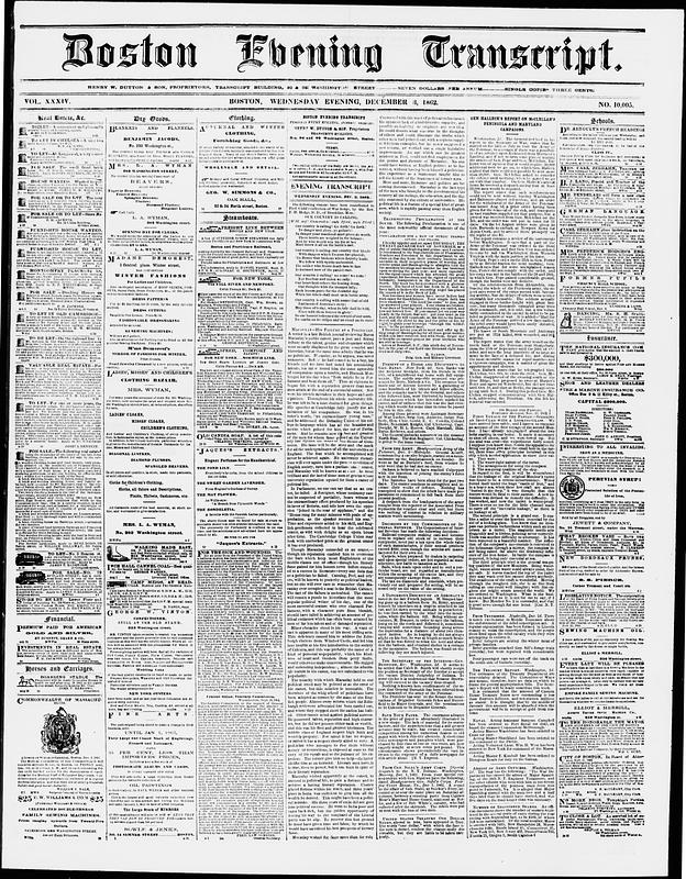 Boston Evening Transcript. December 03, 1862 - Digital Commonwealth