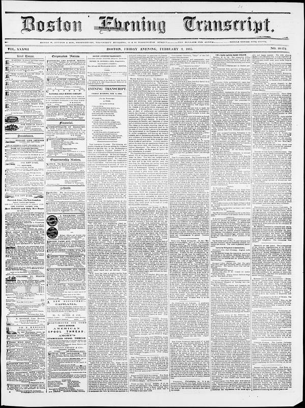 Boston Evening Transcript. February 03, 1865 - Digital Commonwealth