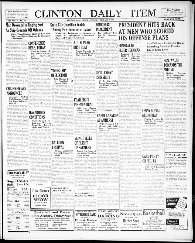 Clinton Daily Item. February 03, 1939 - Digital Commonwealth