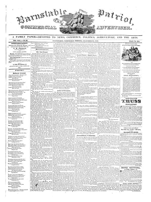 Barnstable Patriot, and Commercial Advertiser. December 28, 1842 ...
