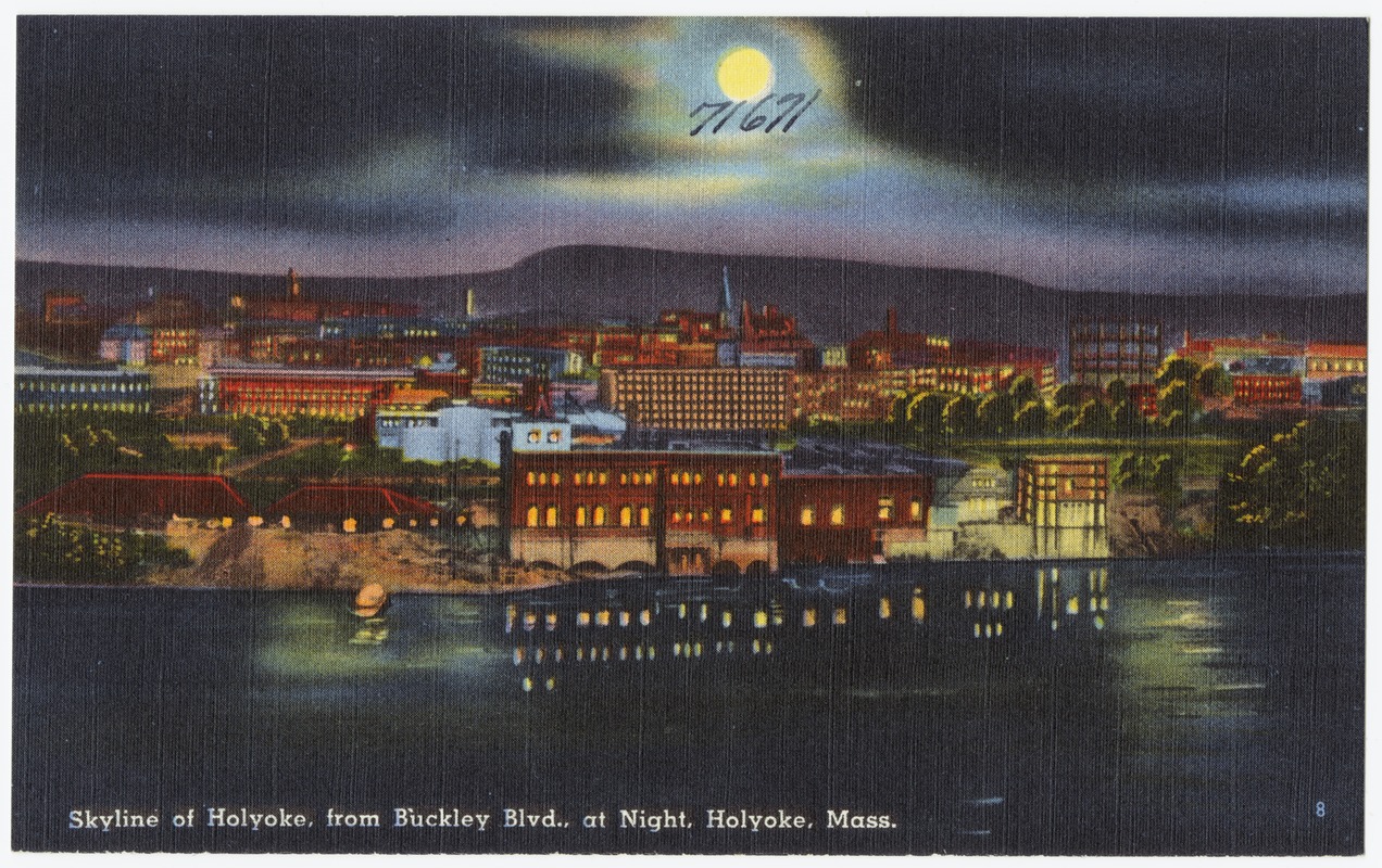 Skyline of Holyoke, from Buckley Blvd., at night, Holyoke, Mass ...