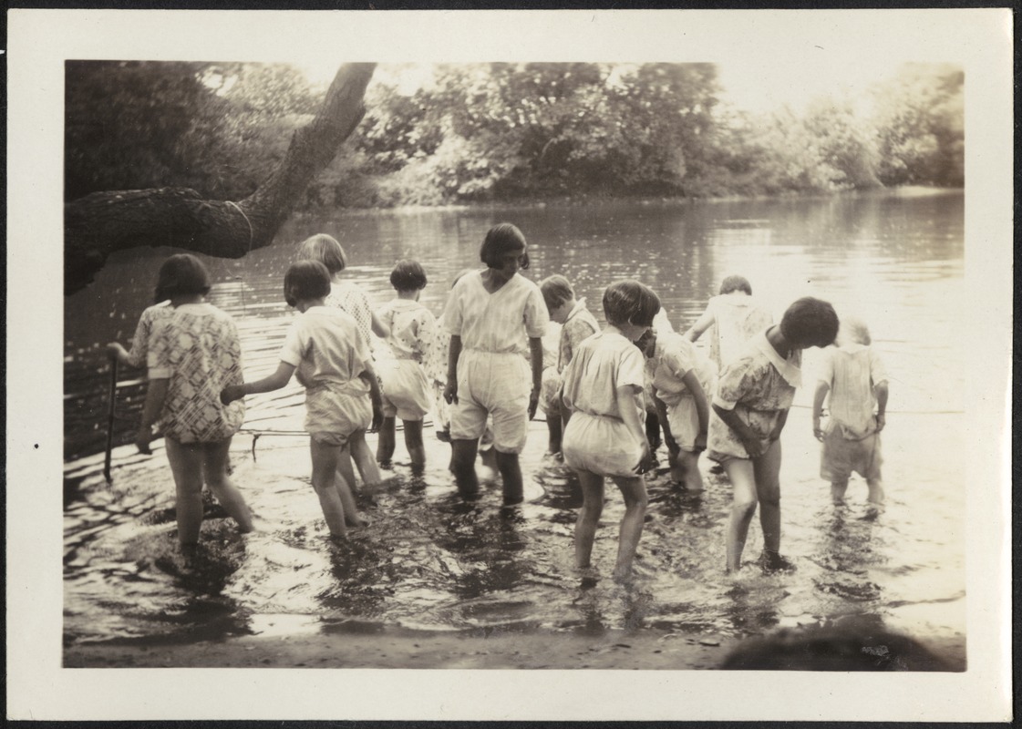 Wading in Perkins Pond - Digital Commonwealth