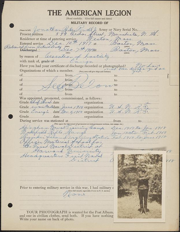 American Legion military record of Jonathan Rider Powell - Digital ...