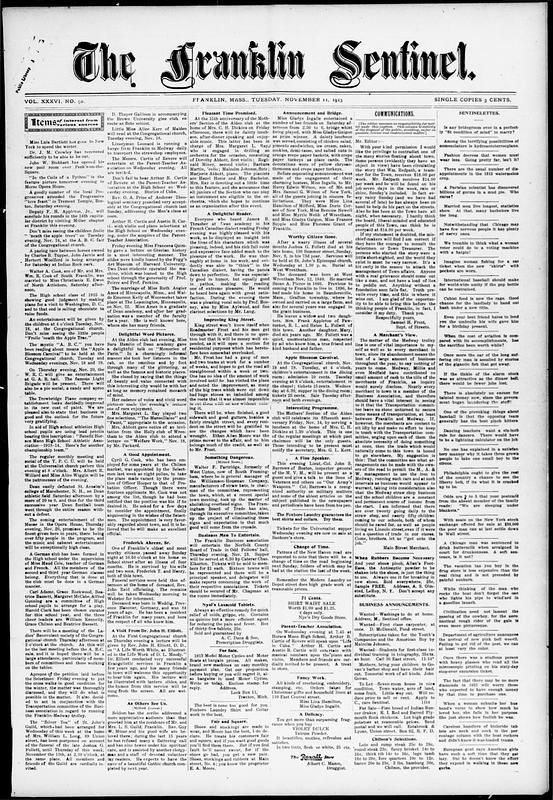 The Franklin Sentinel. November 11, 1913 - Digital Commonwealth