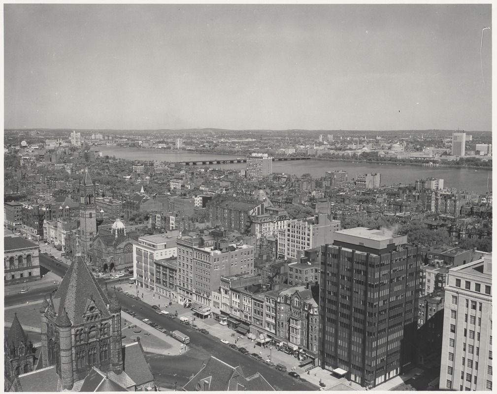 Aerial view of Copley Square, Boylston Street and Back Bay from John ...