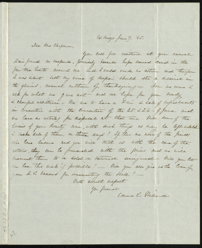 Letter from Emma C. Willard, Uxbridge, [Mass.], to Maria Weston Chapman ...