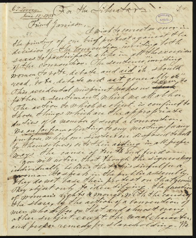 Letter from Charles Turner Torrey, Salem, [Mass.], to William Lloyd ...