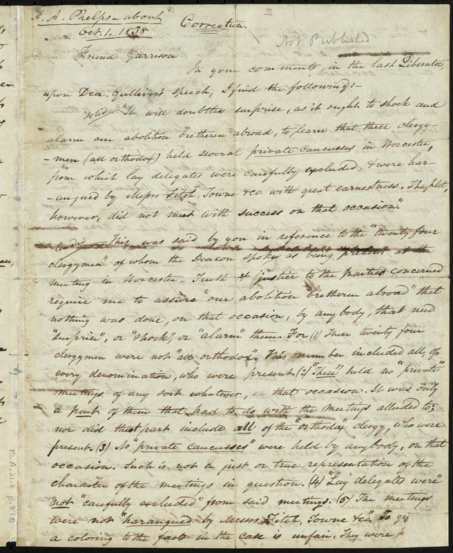 Letter from Amos Augustus Phelps, to William Lloyd Garrison, Oct. 1, 1838 - Digital Commonwealth