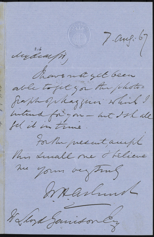 Letter from William Henry Ashurst, to William Lloyd Garrison, 7 Aug ...