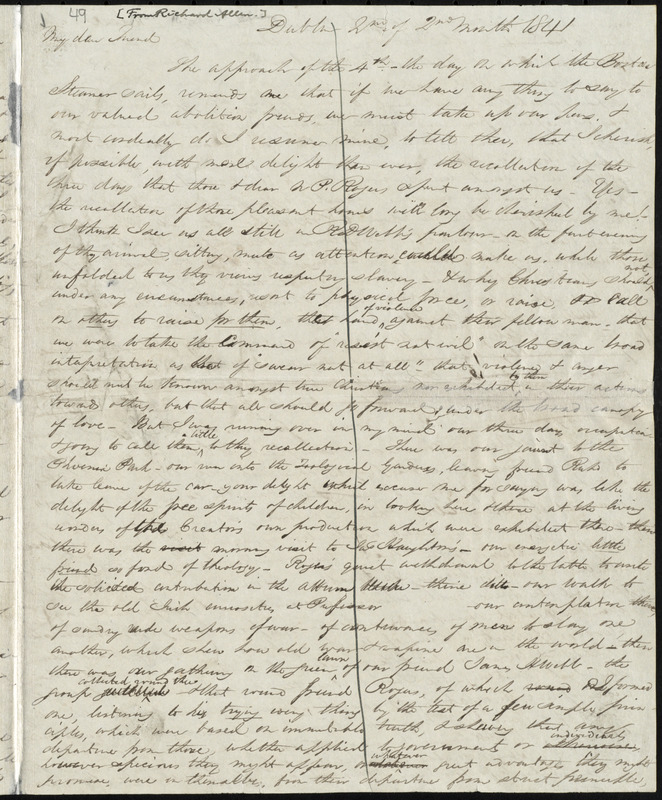 Letter from Richard Allen, Dublin, [Ireland], to William Lloyd Garrison ...