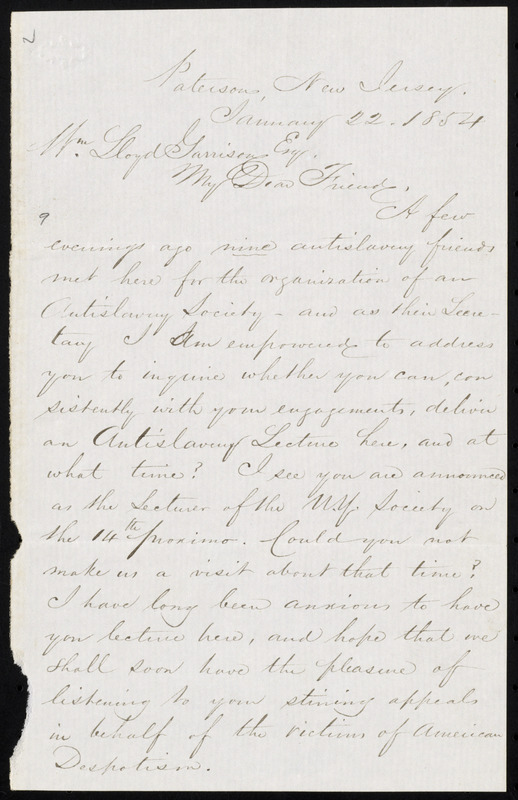 Letter from Alfred Gibbs Campbell, Paterson, New Jersey, to William ...