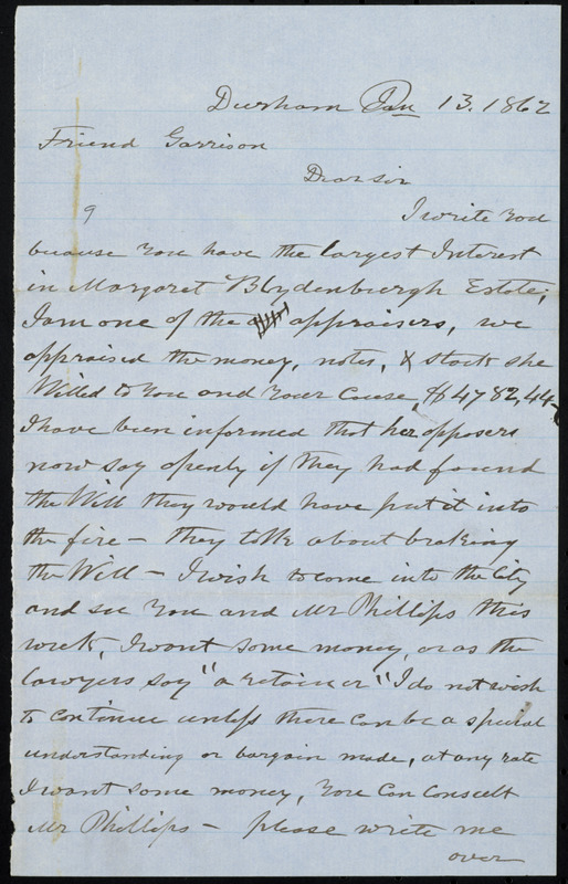 Letter from Ira Cheney, Durham, to William Lloyd Garrison, Jan. 13 ...