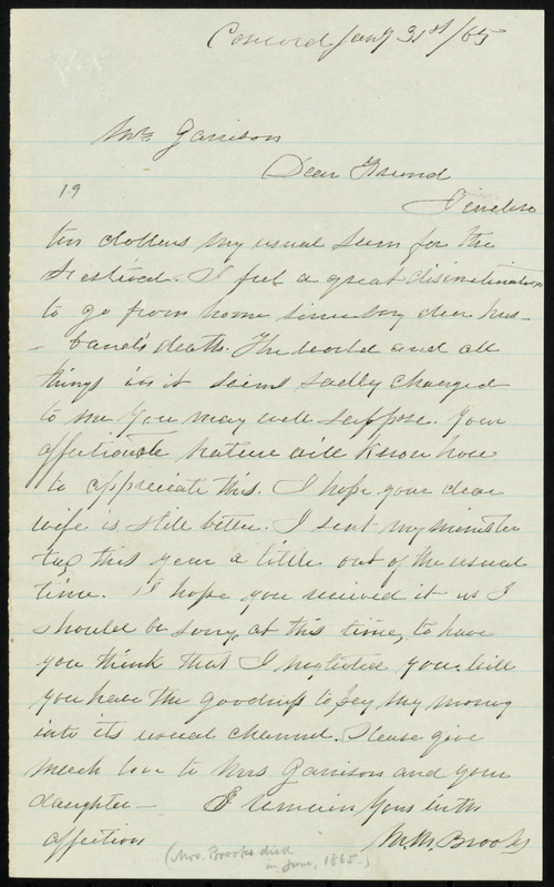 Letter from Mary Merrick Brooks, Concord, [Mass.], to William Lloyd ...
