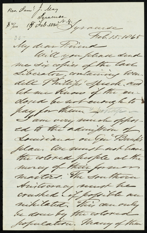 Letter from Samuel Joseph May, Syracuse, [N.Y.], to William Lloyd ...