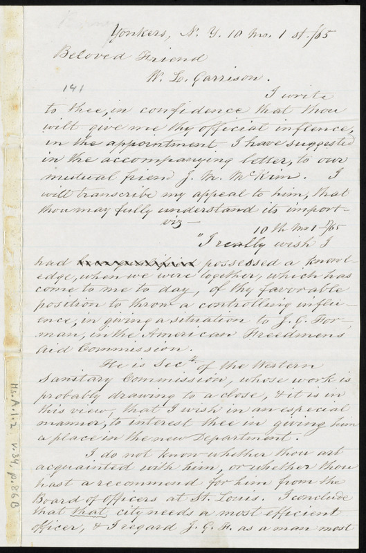 Letter from Nathaniel Barney, Yonkers, N.Y., to William Lloyd Garrison ...