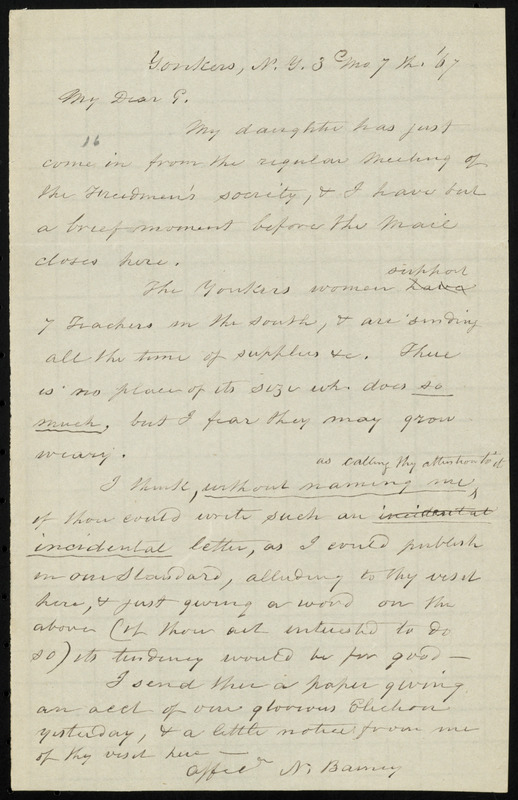 Letter from Nathaniel Barney, Yonkers, N.Y., to William Lloyd Garrison ...