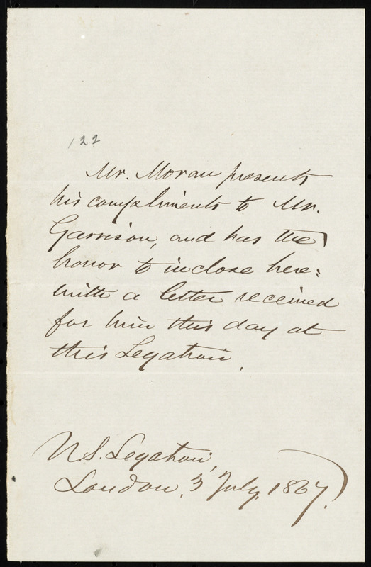 Letter from Mr. Moran, U.S. Legation, London, [England], to William ...
