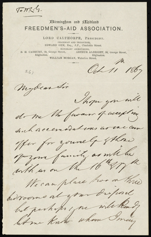 Letter from Arthur Albright, to William Lloyd Garrison, Oct. 11th, 1867 ...