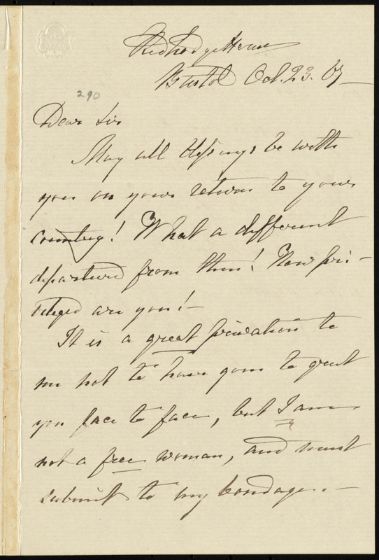 Letter from Mary Carpenter, Red Lodge House, Bristol, [England], to ...