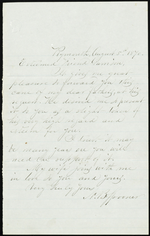 Letter from Nathaniel B. Spooner, Plymouth, to William Lloyd Garrison ...
