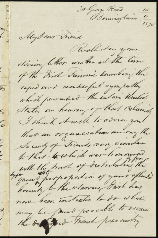 Letter from Arthur Albright, 30 George Road, Birmingham, to William ...