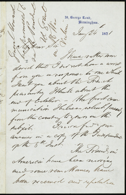 Letter from Arthur Albright, 30 George Road, Birmingham, to William ...
