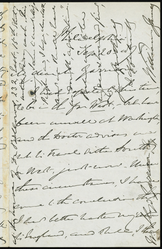 Letter from William James, Philadelphia, to William Lloyd Garrison, Sep ...