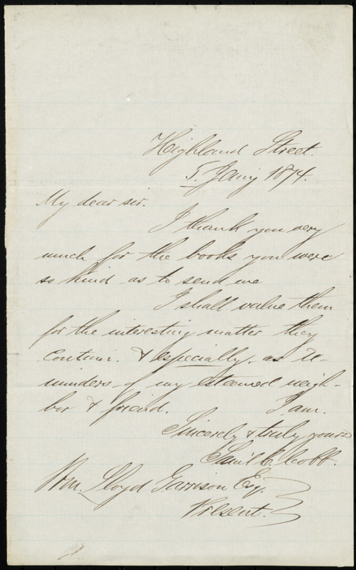 Letter from Samuel Crocker Cobb, Highland Street, [Boston, Mass.], to ...