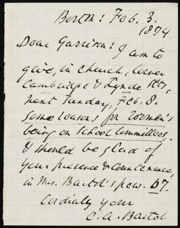 Letter from Cyrus Augustus Bartol, Boston, [Mass.], to William Lloyd ...