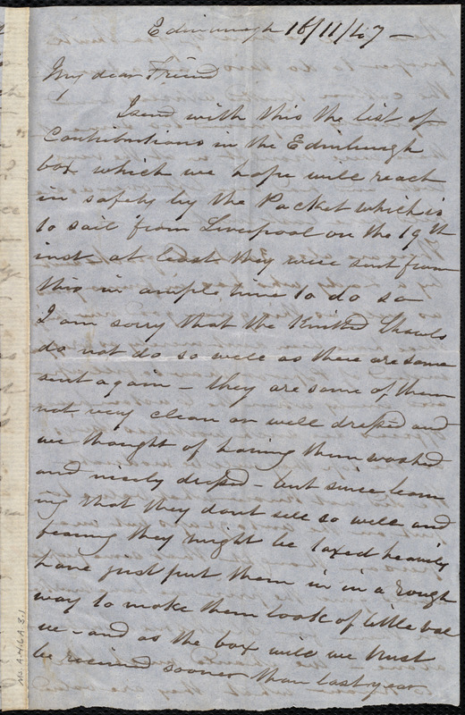 Letter from Jane Wigham, Edinburgh, [Scotland], to Maria Weston Chapman ...