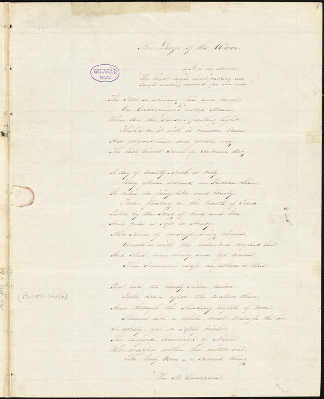 A. F. Huston manuscript poem: "The Lead of the Wave." - Digital ...