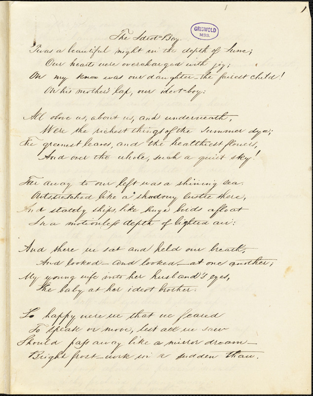 John Neal manuscript poem, 1828: "The Ideot-Boy." - Digital Commonwealth