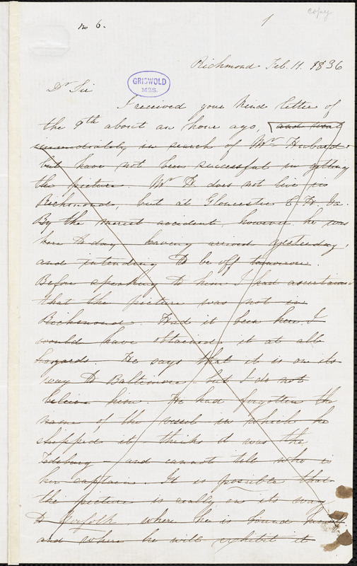 Edgar Allan Poe, Richmond, VA., letter signed to John P. Kennedy, 11 ...